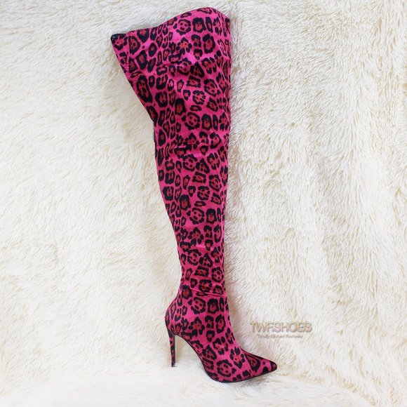 Cape Robbin | Shoes | Hot Pink Leopard Thigh High Heel Boots | Poshmark